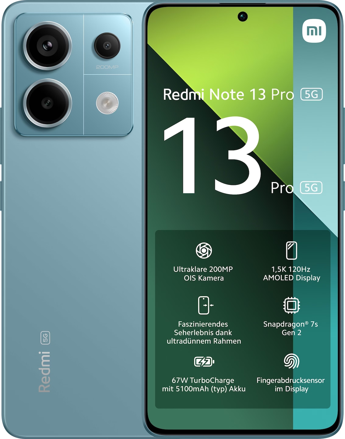 Xiaomi Redmi Note 13 Pro 5G (256 GB, Ocean Teal, 6.67", Hybrid Dual SIM, 200 Mpx, 5G) - Galaxus